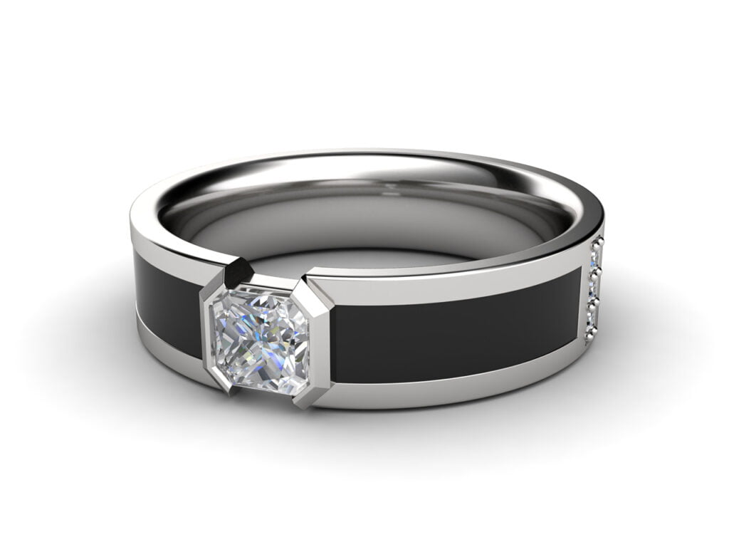 Custom-Made Men's Diamond Engagement Ring With Enamel